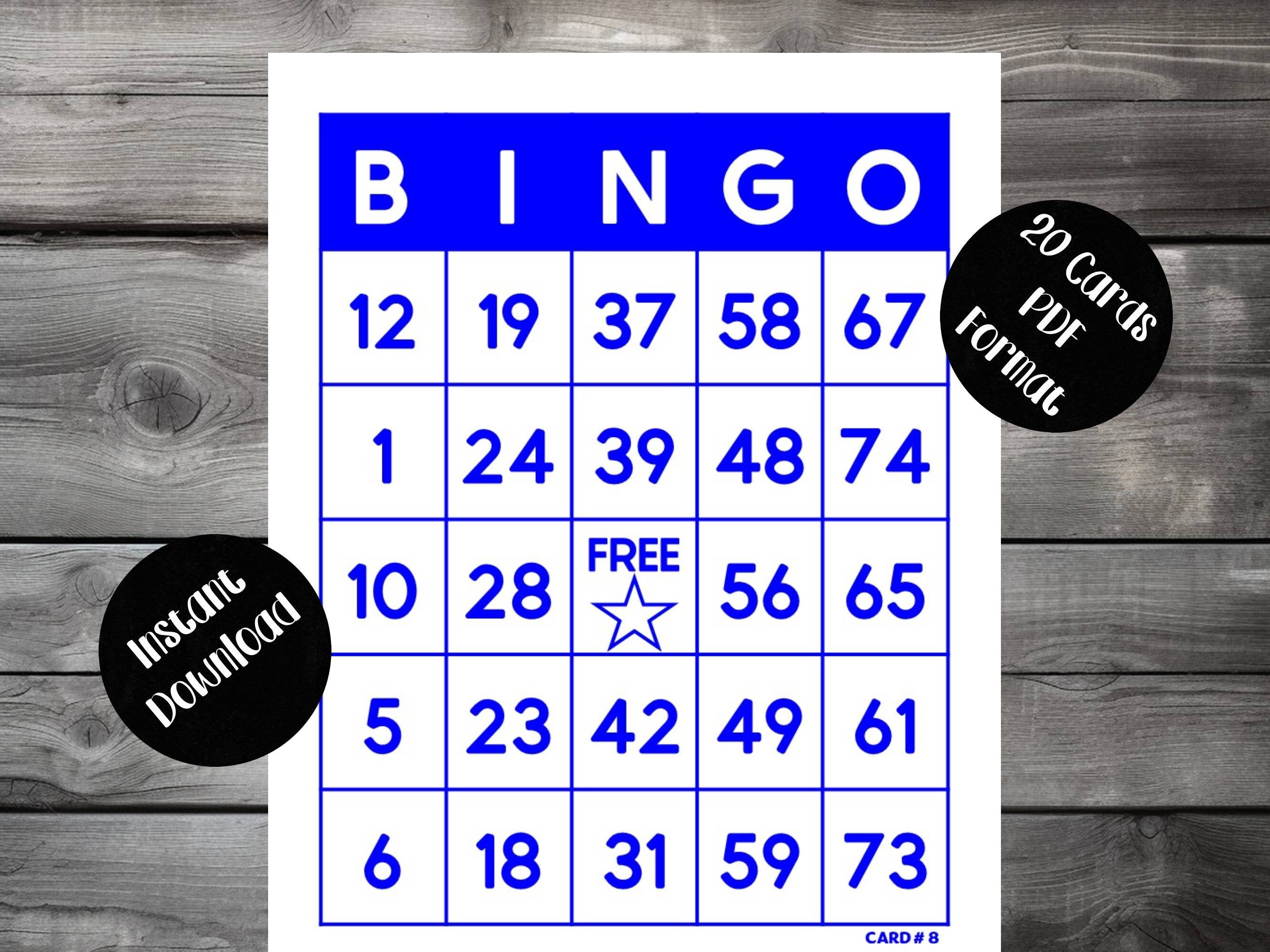 20 Blue Unique Printable Bingo Cards, Family Friendly Digital Download Bingo Game Fun Party Game ...