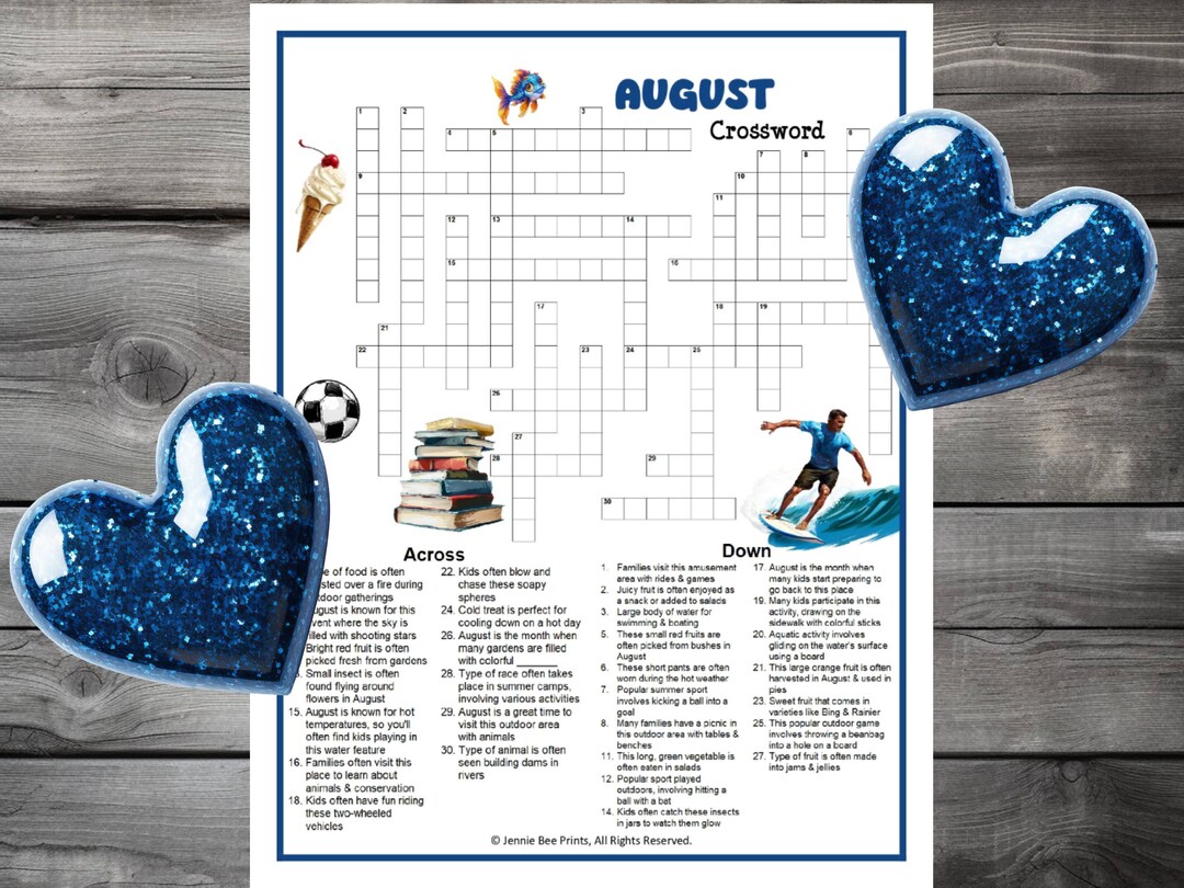 August Crossword Puzzle, Family Friendly Fun Printable, Puzzles for ...