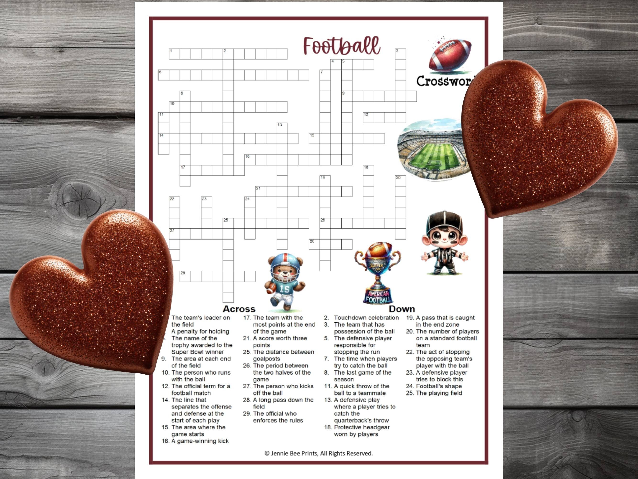 Football Crossword Puzzle, Family Friendly Fun Printable, Puzzles for ...