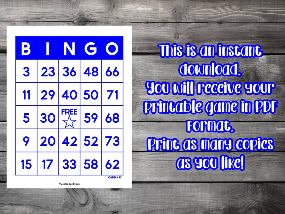 20 Blue Unique Printable Bingo Cards, Family Friendly Digital Download ...