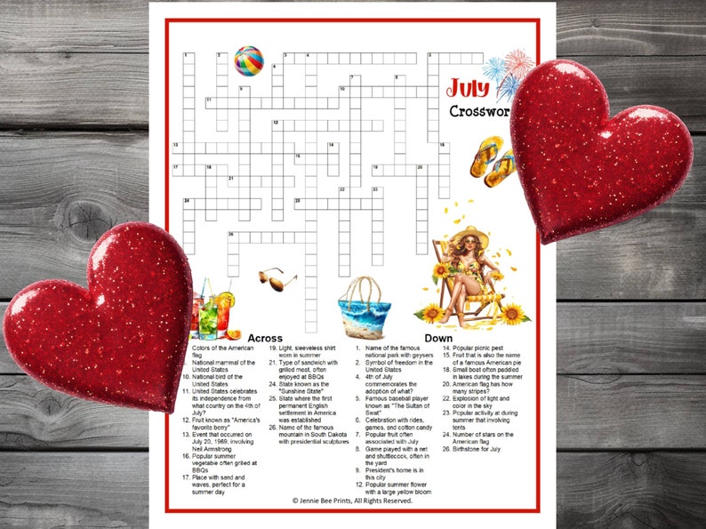 July Crossword Puzzle, Family Friendly Fun Printable, Puzzles for ...