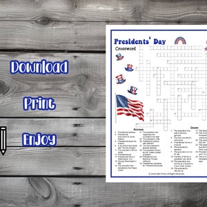 Presidents Day Crossword Puzzle, Family Friendly Fun Printable, Puzzles ...