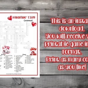 Valentine's Day Crossword Puzzle, Family Friendly Fun Printable ...