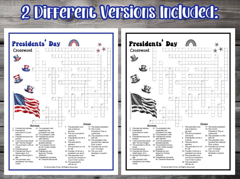 Presidents Day Crossword Puzzle, Family Friendly Fun Printable, Puzzles ...