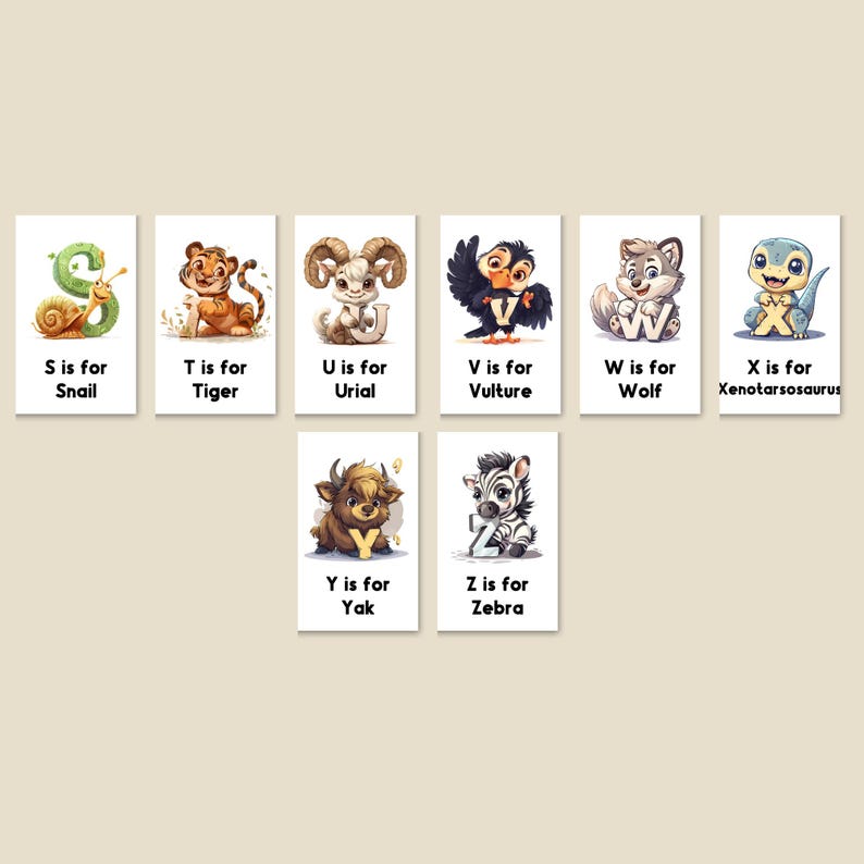 Animal Alphabet Flash Cards. ABC Educational Cards. Montessori Cards ...