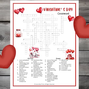 Valentine's Day Crossword Puzzle, Family Friendly Fun Printable ...