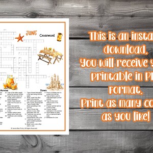 June Crossword Puzzle, Family Friendly Fun Printable, Puzzles for ...