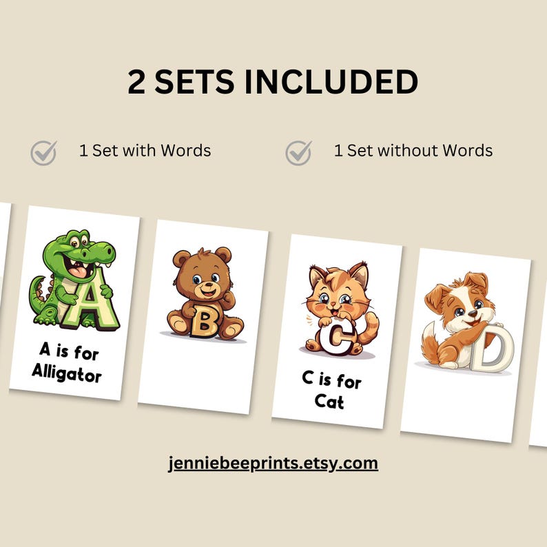 Animal Alphabet Flash Cards. ABC Educational Cards. Montessori Cards ...