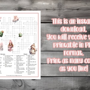 January Crossword Puzzle, Family Friendly Fun Printable, Puzzles for ...