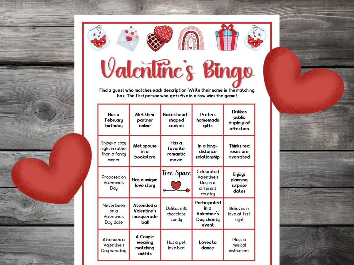Valentines Day Bingo Game, Family Friendly Fun Valentine's Party Game ...