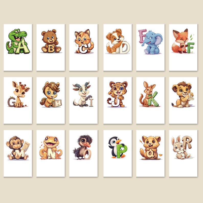 Animal Alphabet Flash Cards. ABC Educational Cards. Montessori Cards ...