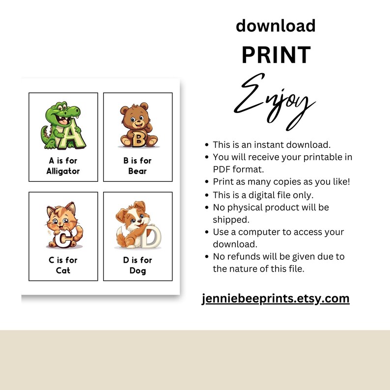 Animal Alphabet Flash Cards. ABC Educational Cards. Montessori Cards ...