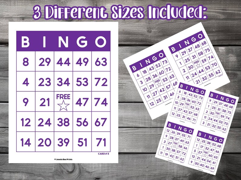 20 Purple Unique Printable Bingo Cards, Family Friendly Digital ...
