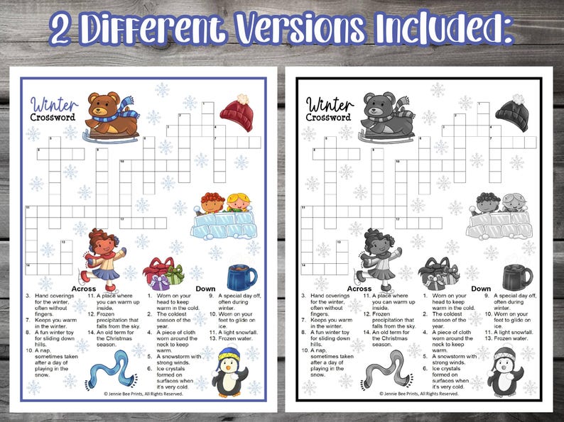 Easy Winter Crossword Puzzle, Family Friendly Fun Printable, Puzzles ...