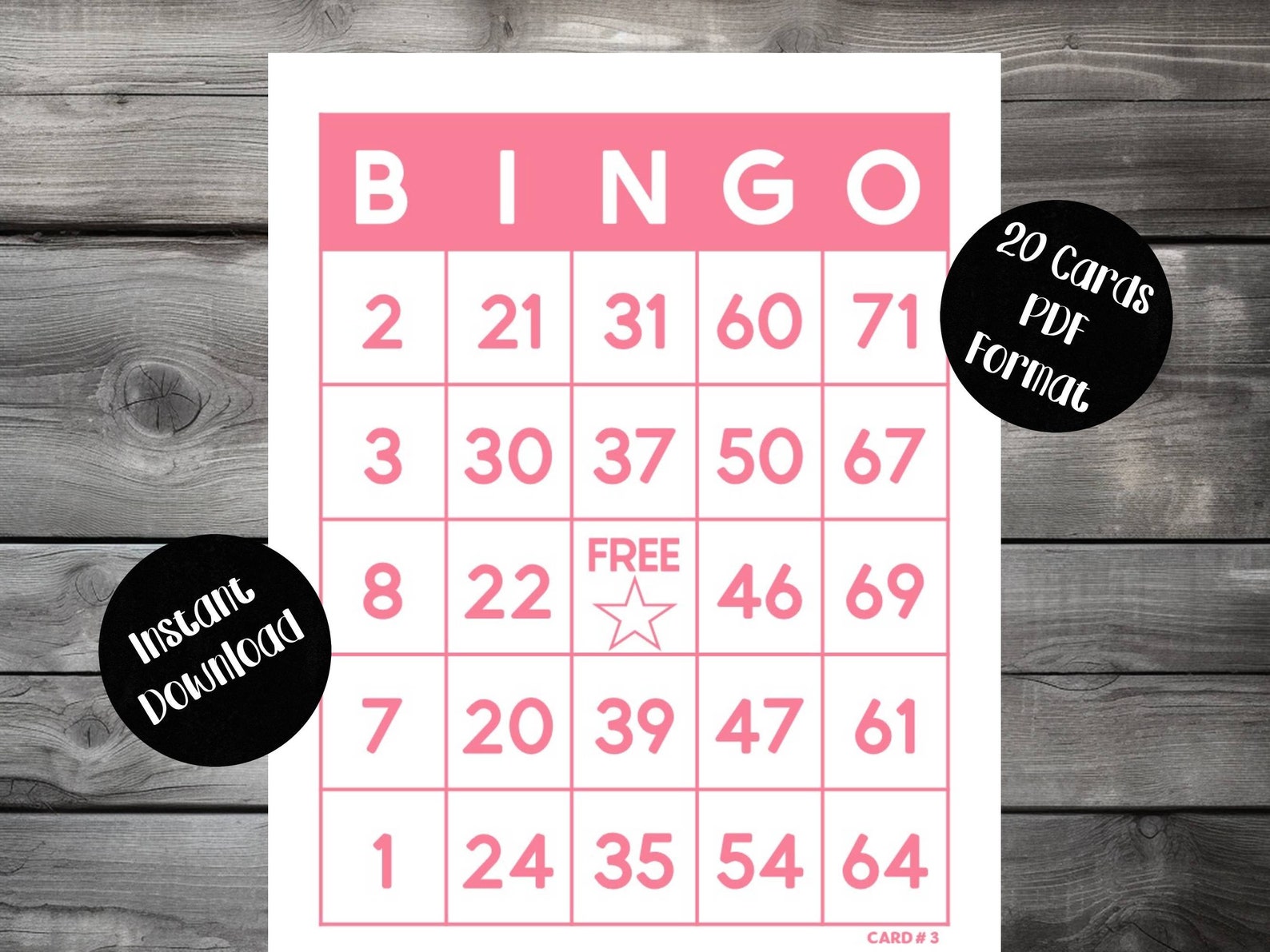 20 Pink Unique Printable Bingo Cards, Family Friendly Digital Download ...