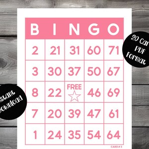 20 Pink Unique Printable Bingo Cards, Family Friendly Digital Download ...