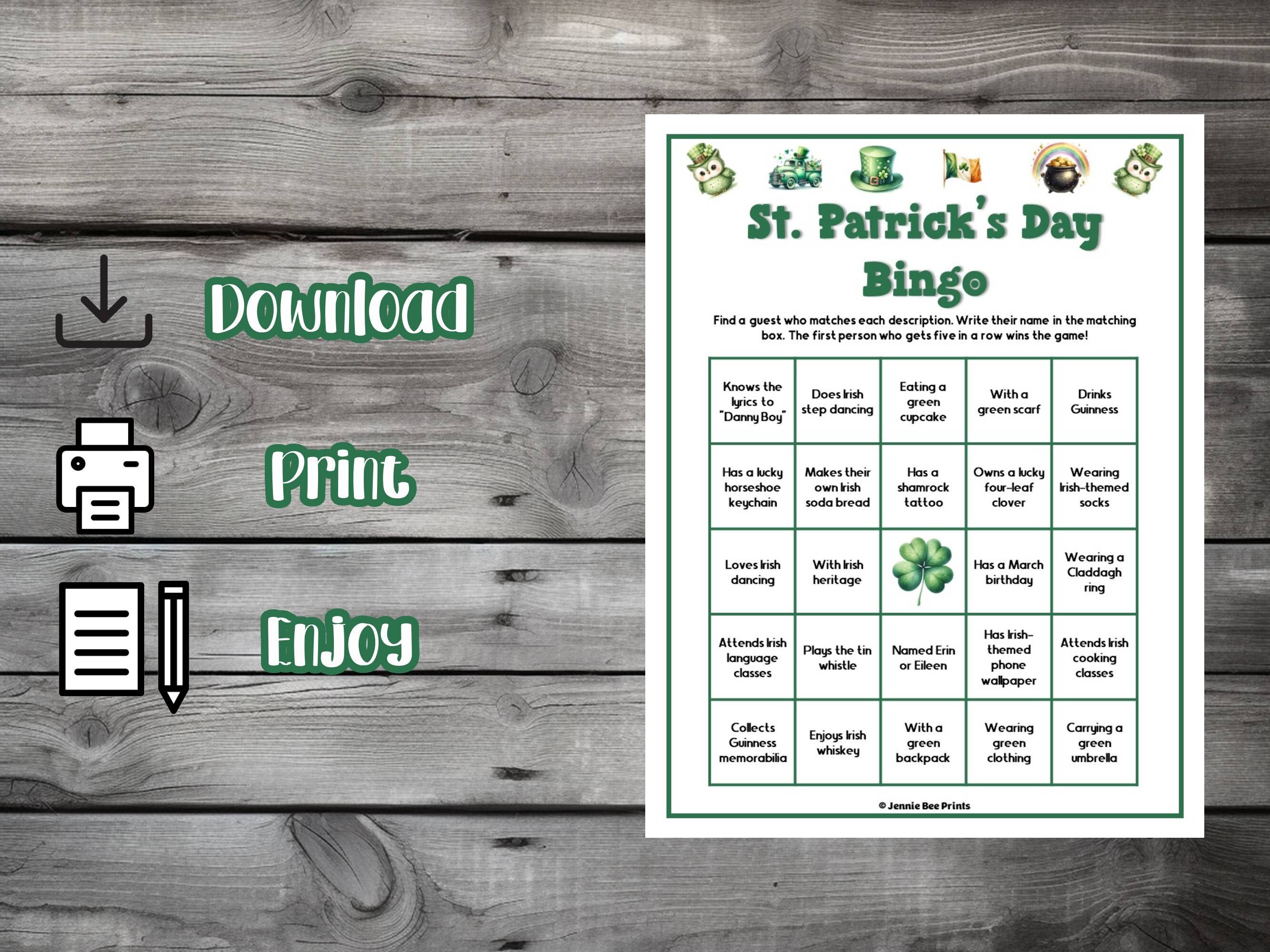 30 Unique St. Patricks Day Bingo Cards, Fun St. Patrick's Party Game ...