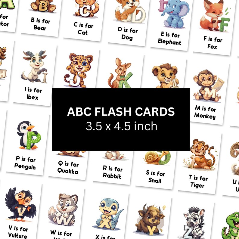 Animal Alphabet Flash Cards. ABC Educational Cards. Montessori Cards ...