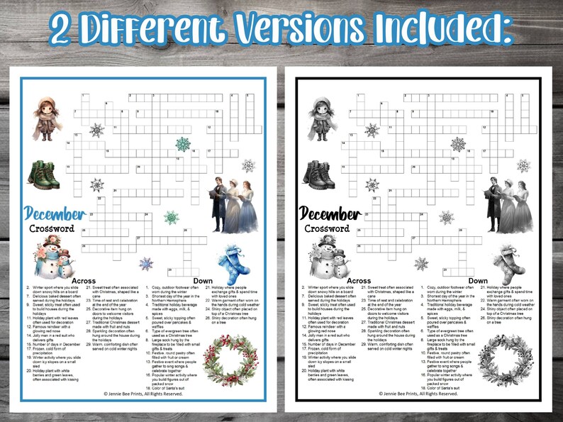 December Crossword Puzzle, Family Friendly Fun Printable, Puzzles for ...