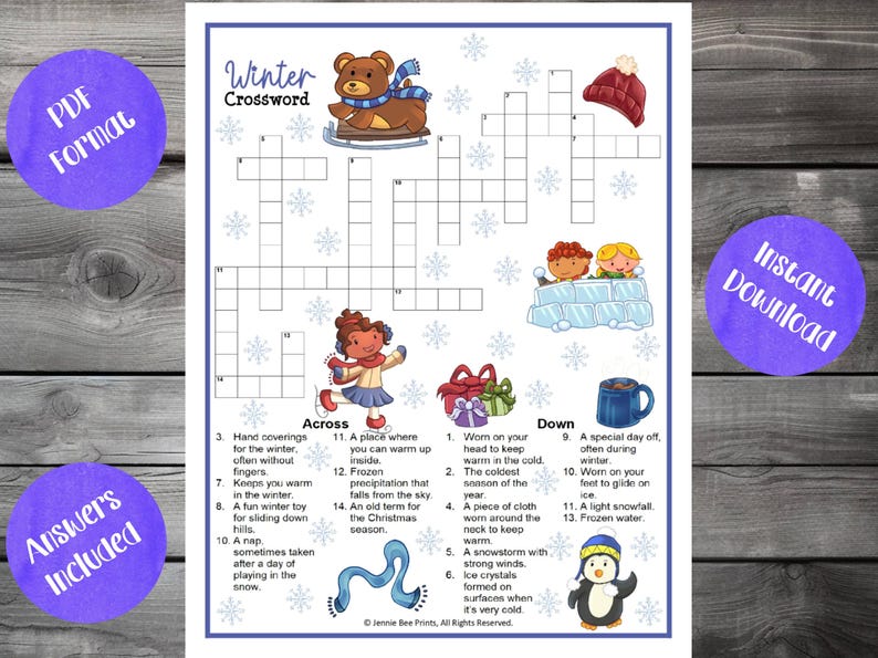 Easy Winter Crossword Puzzle, Family Friendly Fun Printable, Puzzles ...