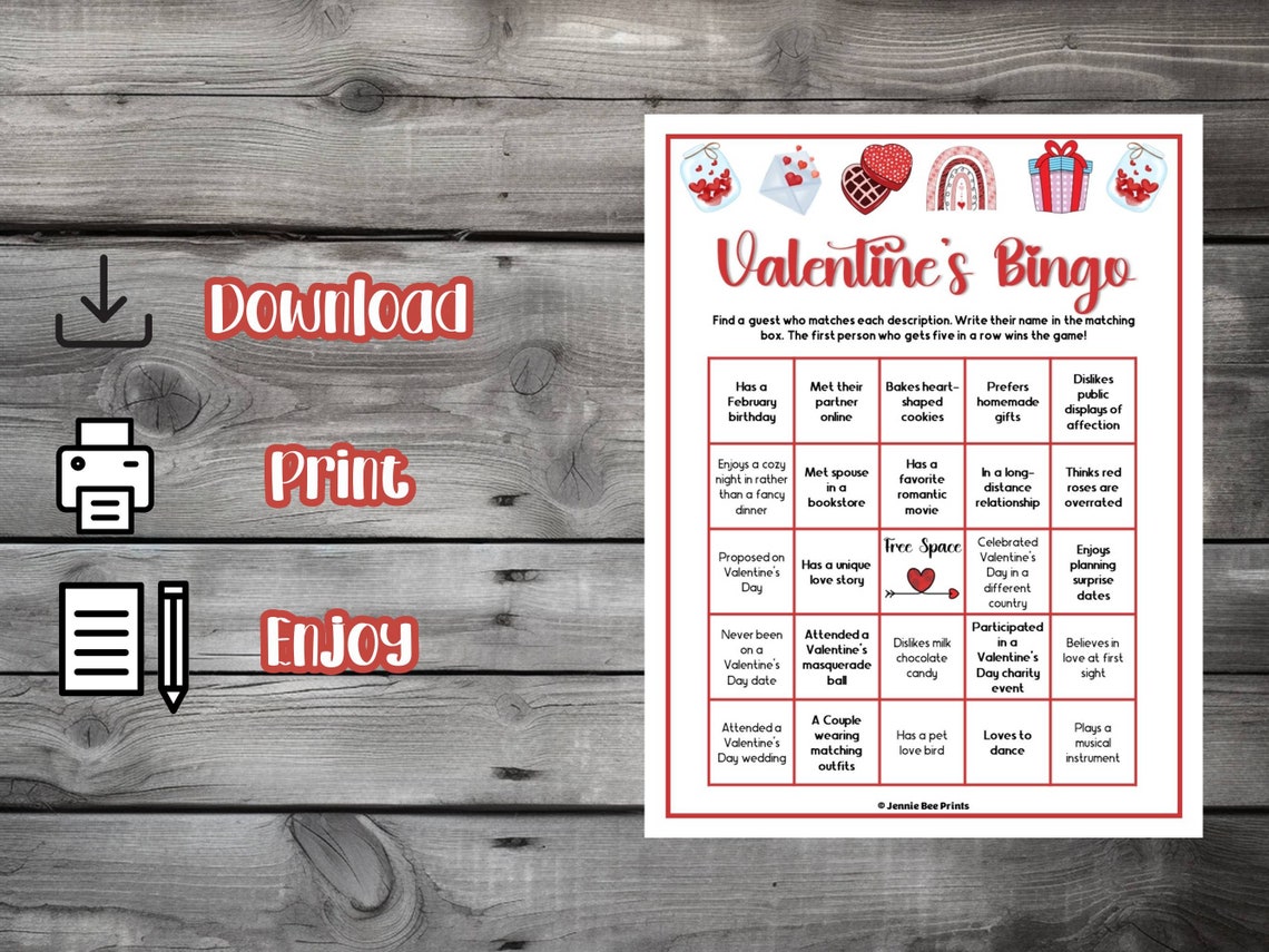 Valentines Day Bingo Game, Family Friendly Fun Valentine's Party Game ...