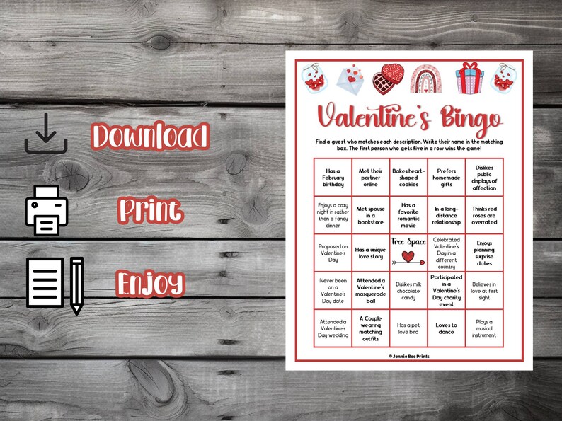 Valentine’s Day Bingo Game, Family Friendly Fun Valentine's Party Game ...