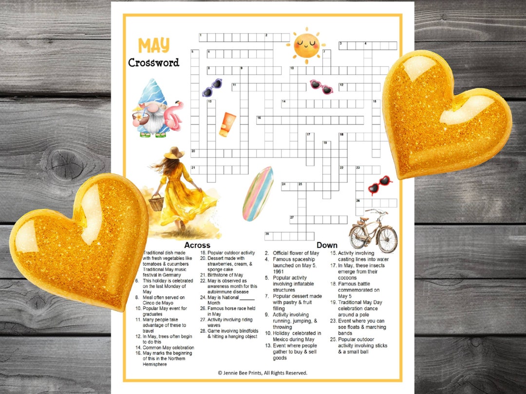 May Crossword Puzzle, Family Friendly Fun Printable, Puzzles for Adults ...