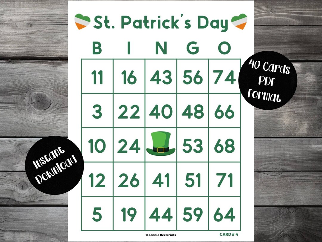 St Patrick's Bingo, 40 St Patrick's Bingo Cards, 1, 2, or 4 per Page ...