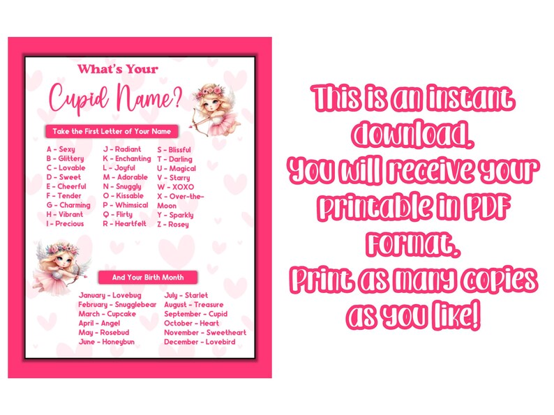 What's Your Cupid Name Game, Valentine’s Day Printable Games for Adults ...