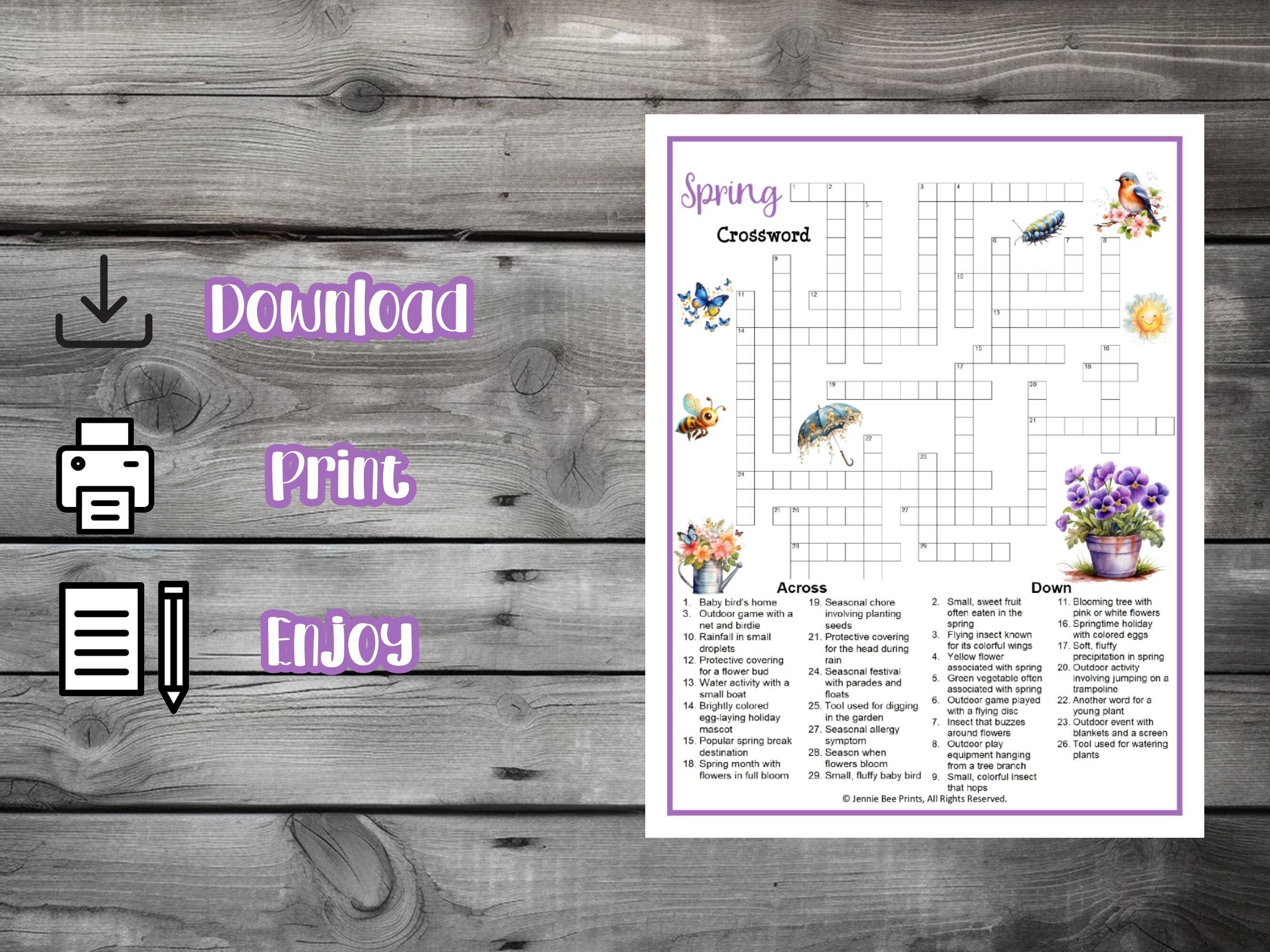 Spring Crossword Puzzle, Family Friendly Fun Spring Printable, Puzzles ...
