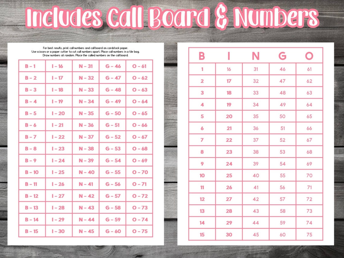 20 Pink Unique Printable Bingo Cards, Family Friendly Digital Download ...