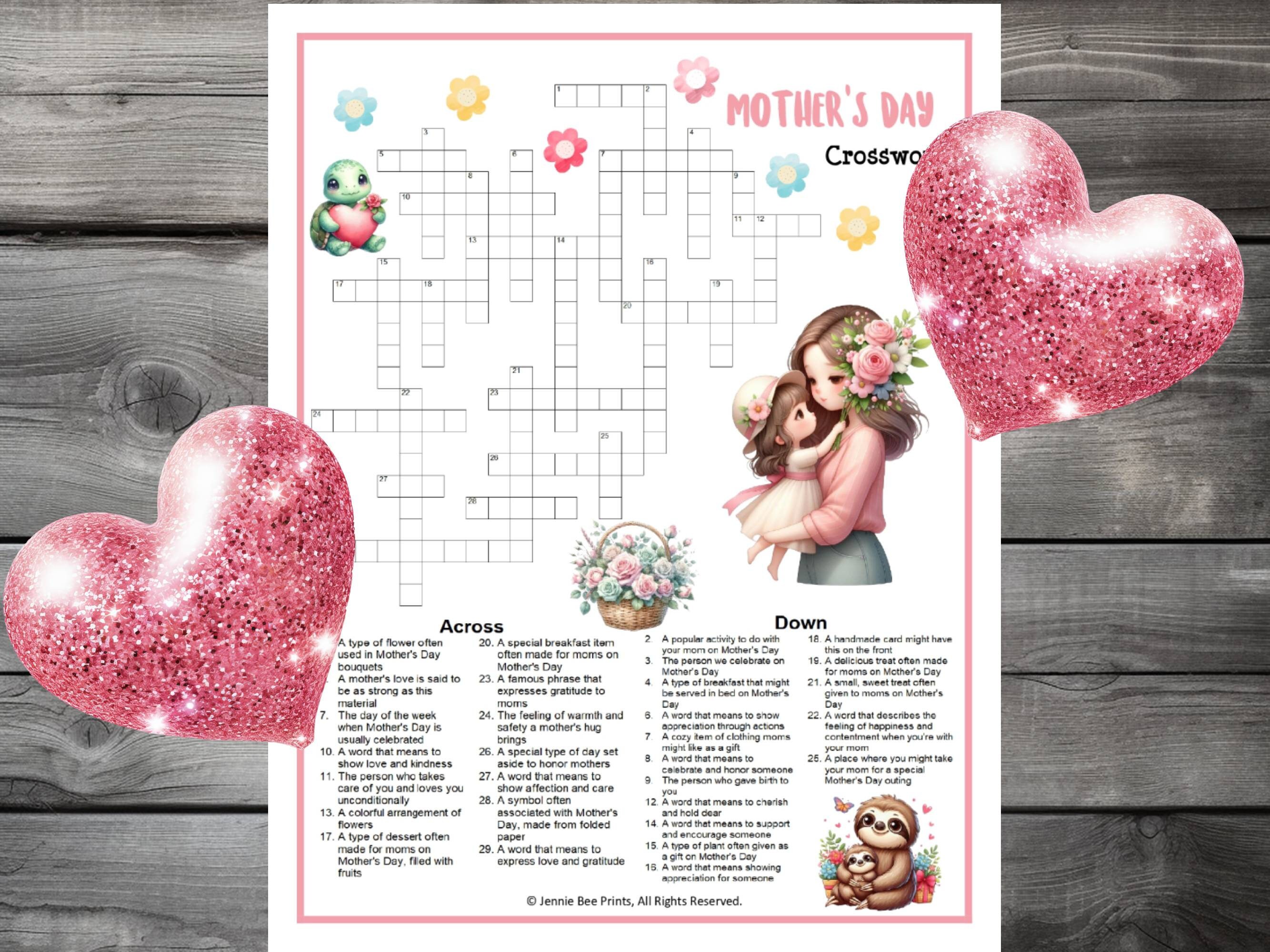 Mother's Day Crossword Puzzle, Family Friendly Fun Printable, Puzzles ...