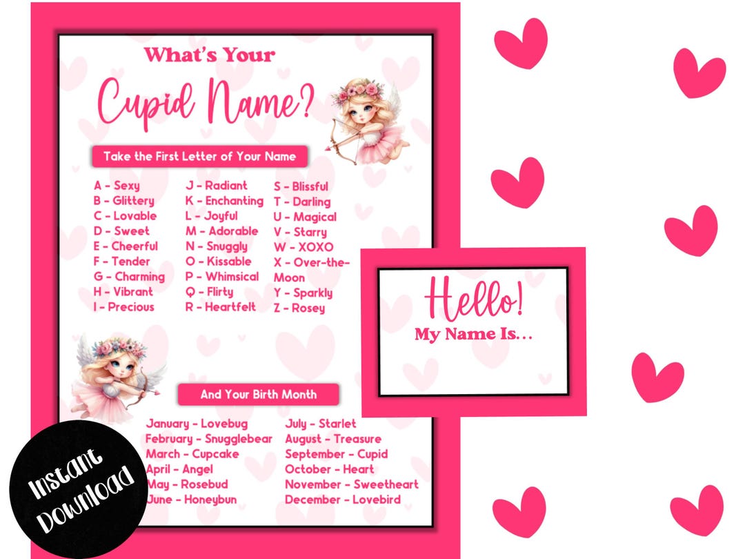 What's Your Cupid Name Game, Valentine’s Day Printable Games for Adults ...