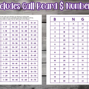 20 Purple Unique Printable Bingo Cards, Family Friendly Digital ...