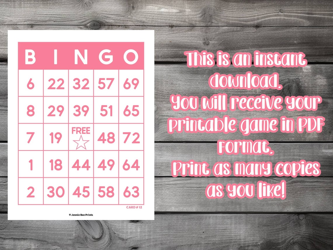 20 Pink Unique Printable Bingo Cards, Family Friendly Digital Download ...