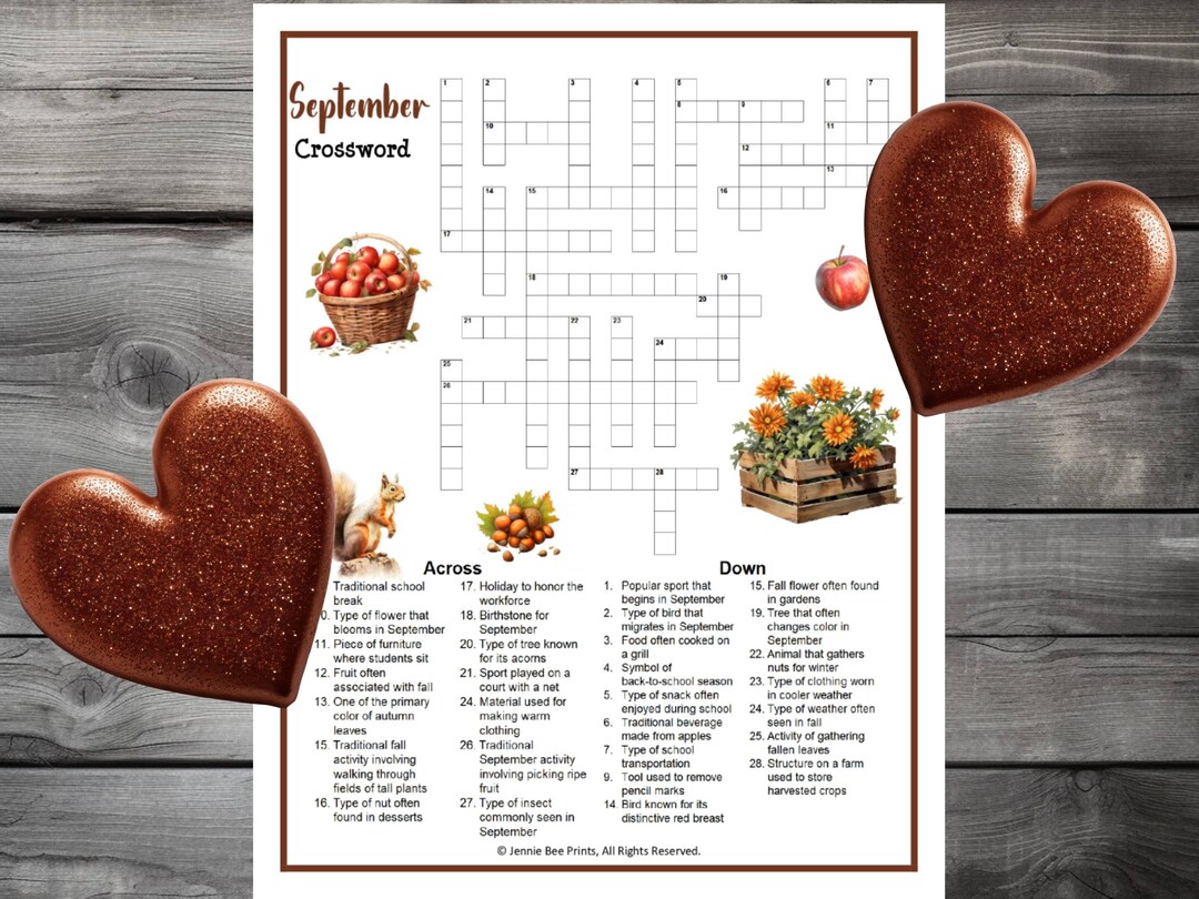 September Crossword Puzzle, Family Friendly Fun Printable, Puzzles for ...
