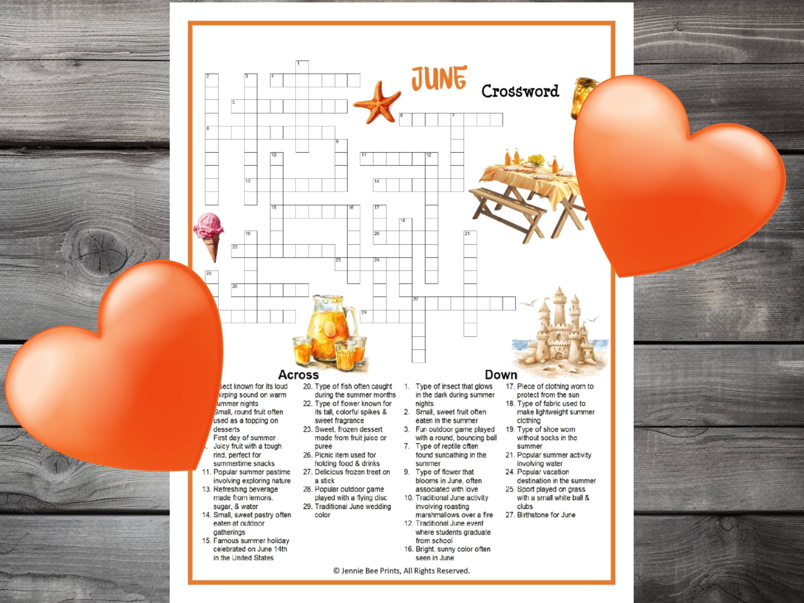 June Crossword Puzzle, Family Friendly Fun Printable, Puzzles for ...