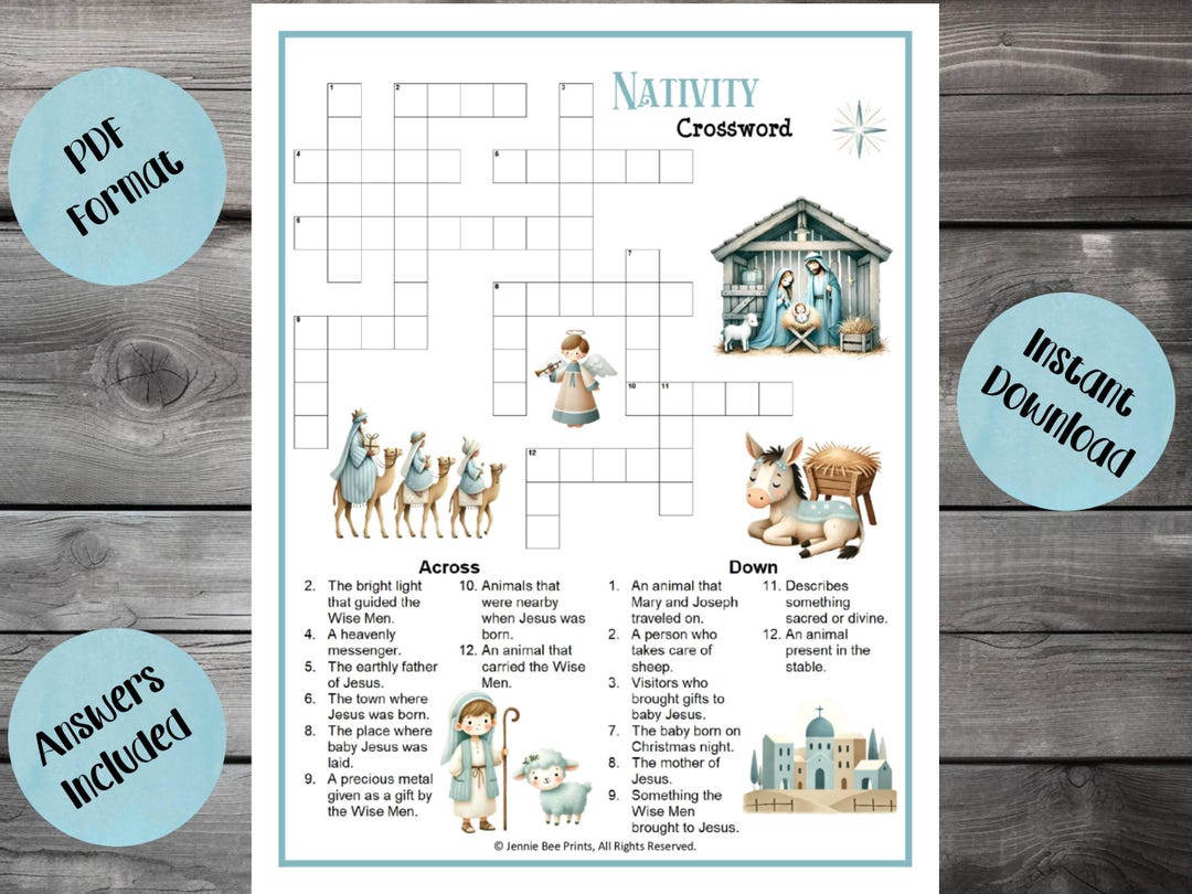 Easy Christmas Nativity Crossword Puzzle, Religious Crossword for Kids ...