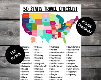 50 US States Checklist - Etsy