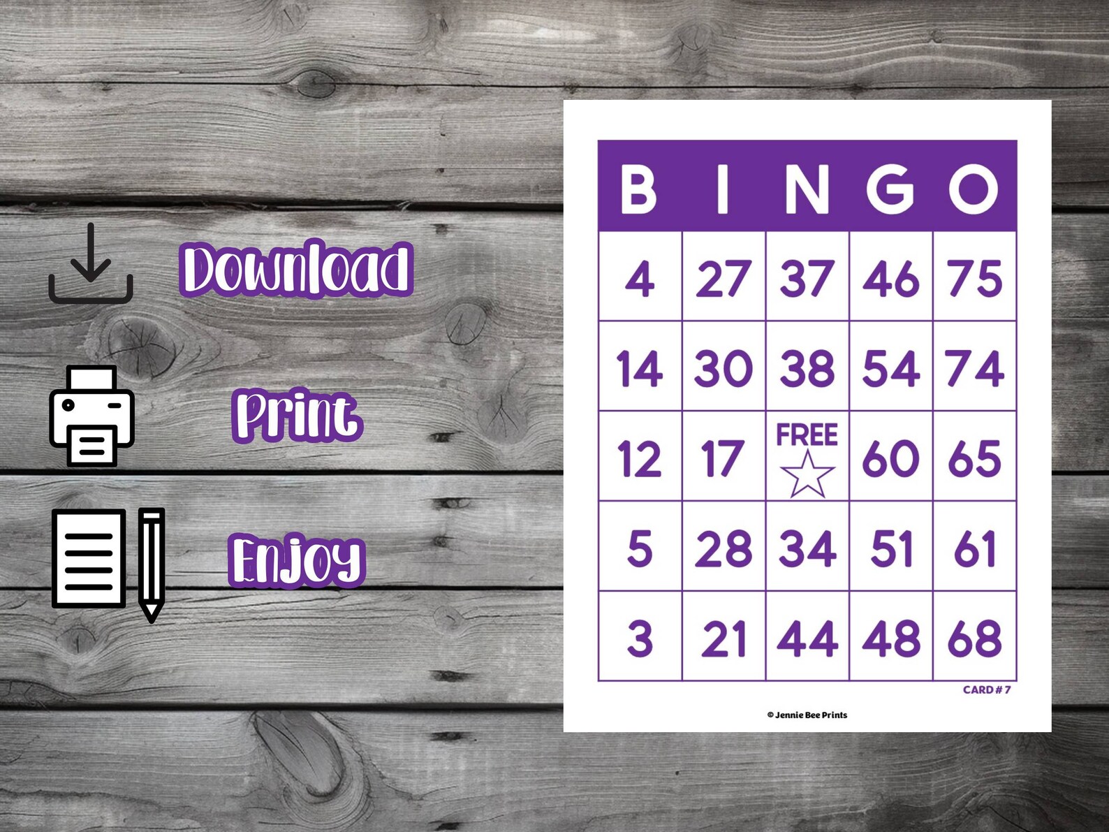20 Purple Unique Printable Bingo Cards, Family Friendly Digital ...