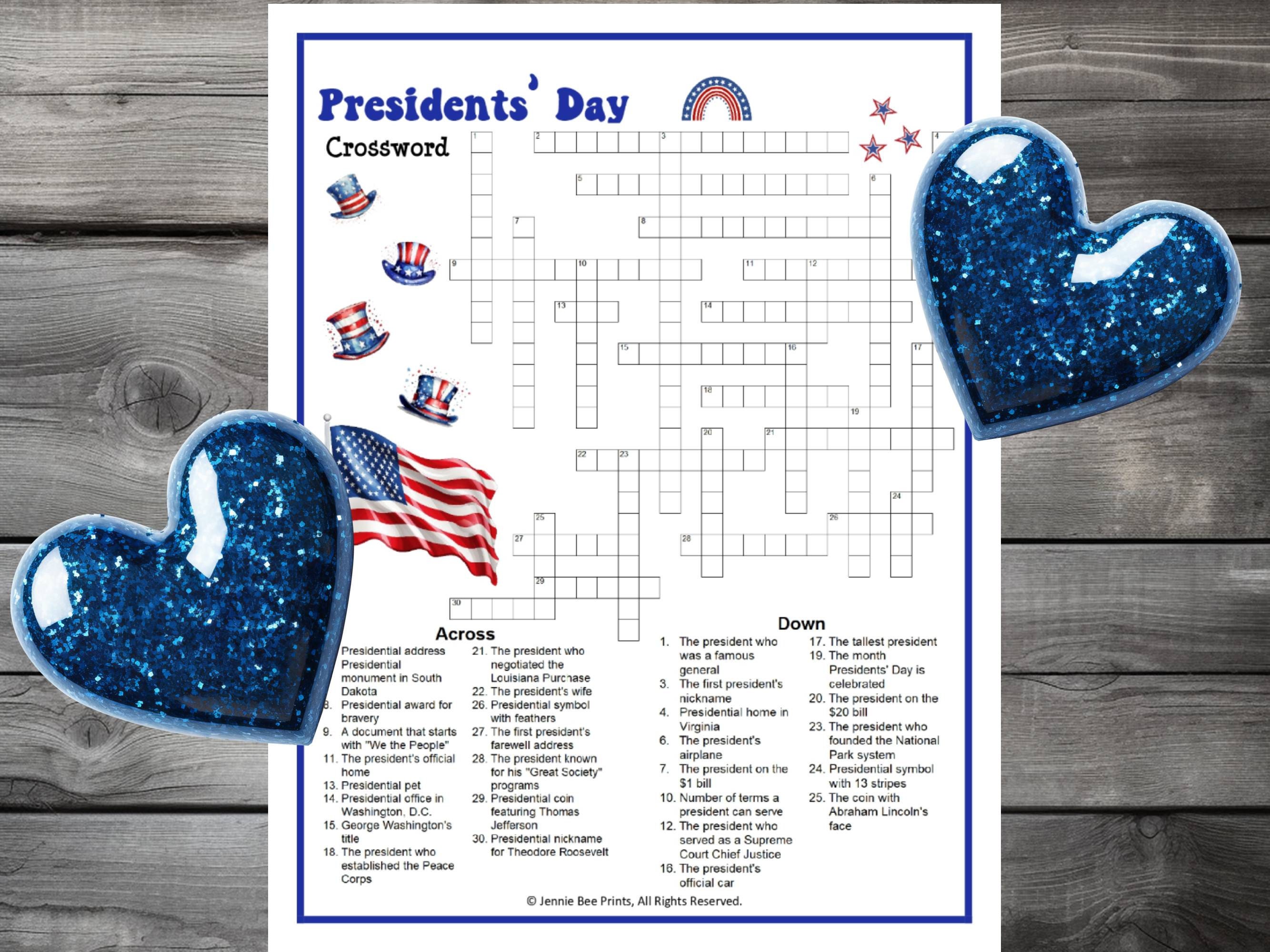 Presidents Day Crossword Puzzle, Family Friendly Fun Printable, Puzzles ...