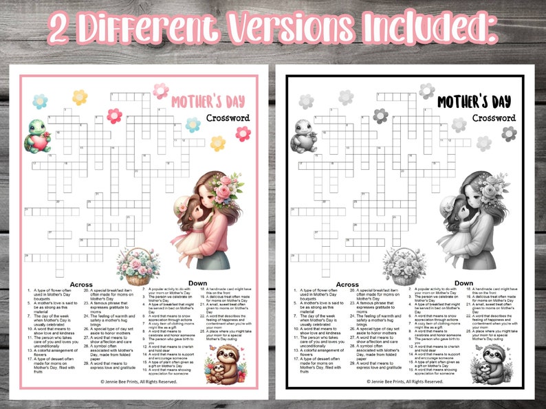 Mother's Day Crossword Puzzle, Family Friendly Fun Printable, Puzzles ...