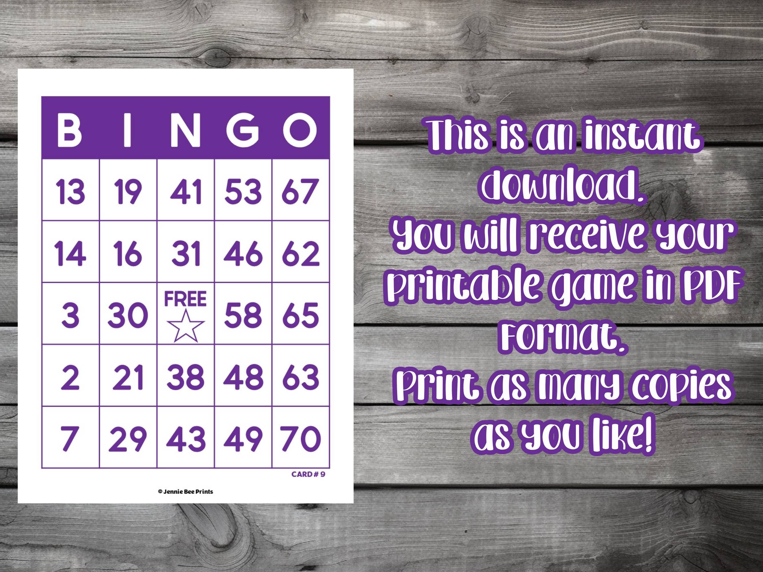 20 Purple Unique Printable Bingo Cards, Family Friendly Digital ...