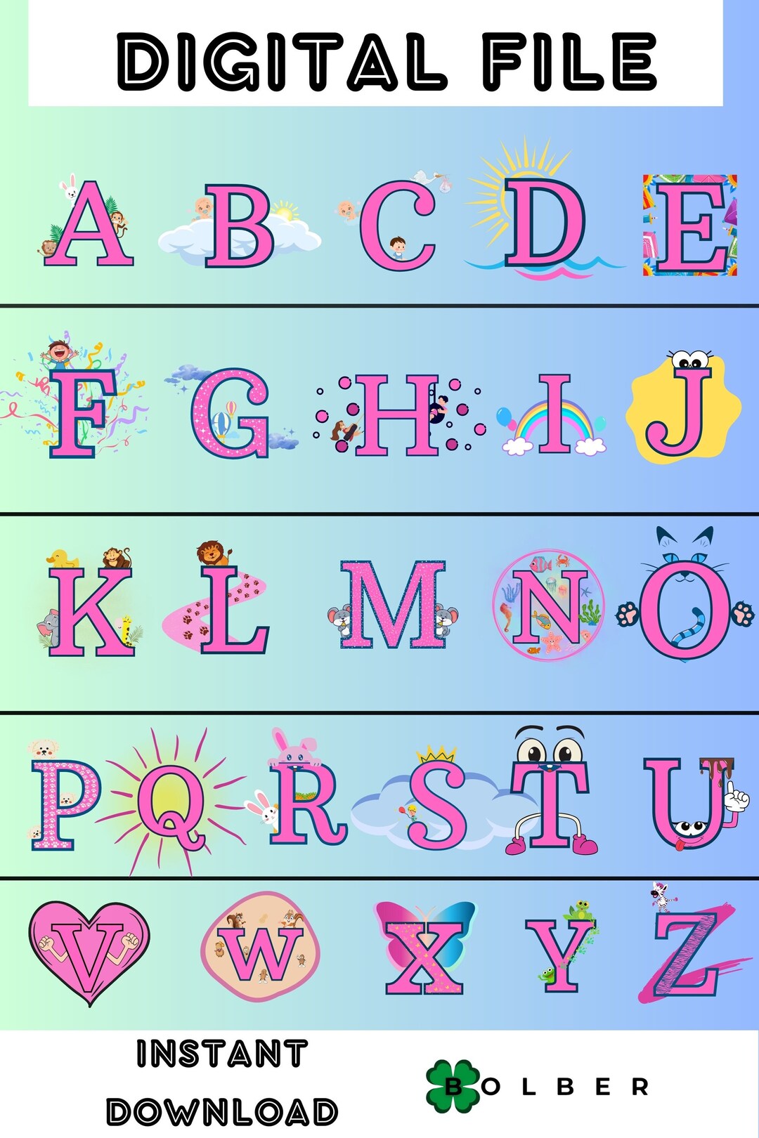 Alphabet Set, Colorful Letters for Kids: Fun ABC Cards, Digital ...