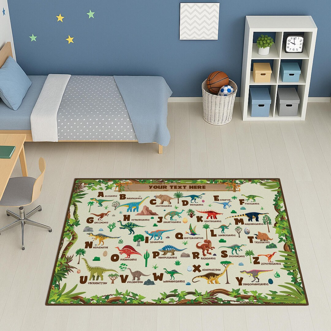 Dinosaur Alphabet Rug for Kids; Dino ABC Playmat With Personalized Name ...