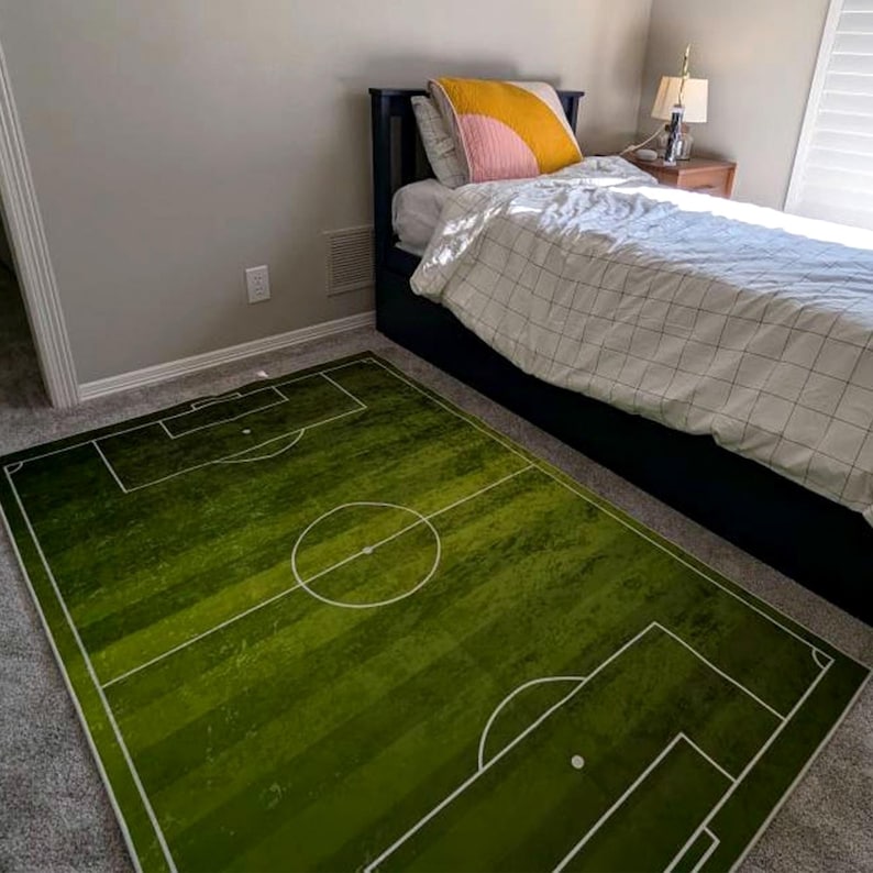 Vibrant Soccer Field Rug, Machine Washable Football Carpet - Etsy