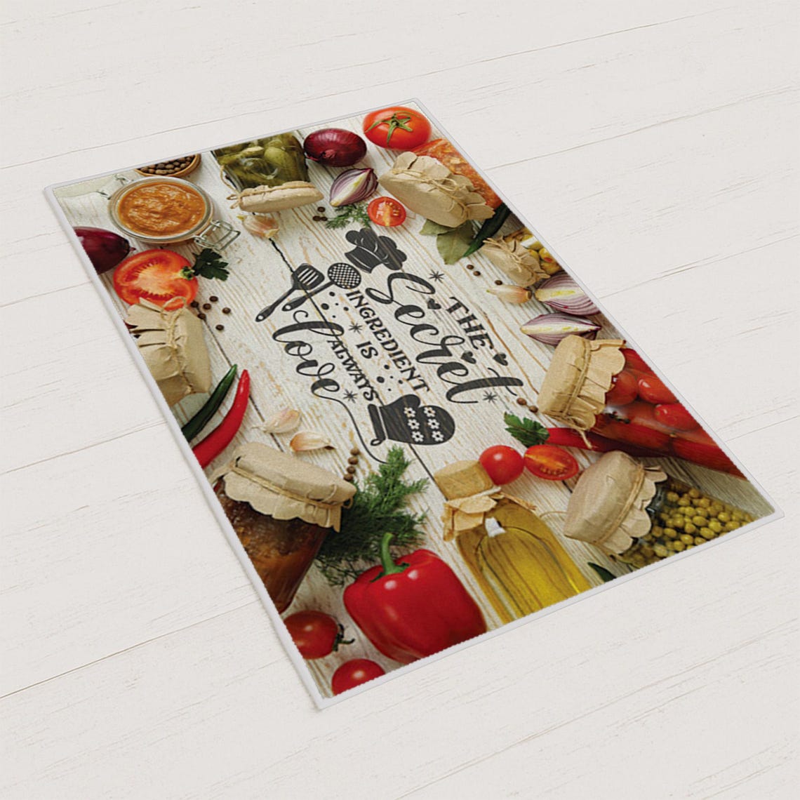 Personalized Kitchen Rug With Cooking Ingredients; Colorful Kitchen Mat ...