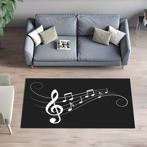 Minimalist Black Music Notes Rug; Machine Washable, Music Notes With ...