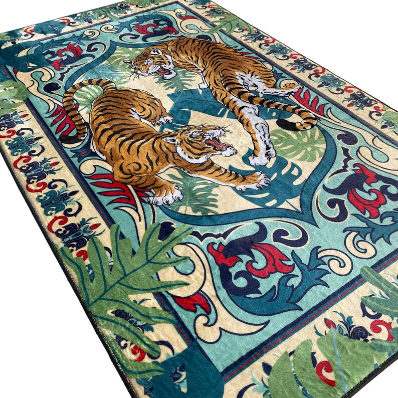 Vibrant Bengal Tiger Persian Design Area Rug; Two Majestic Bengal ...