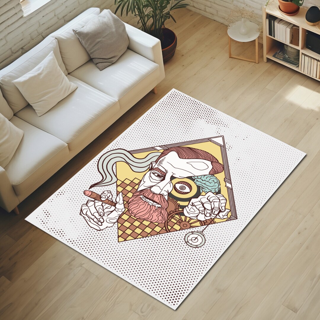 Illustration of Sigmund Freud Print Area Rug; Machine Washable ...